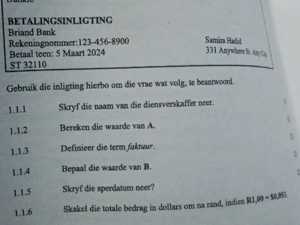 Gebruik die inligting hierbo om die vrae wat | StudyX