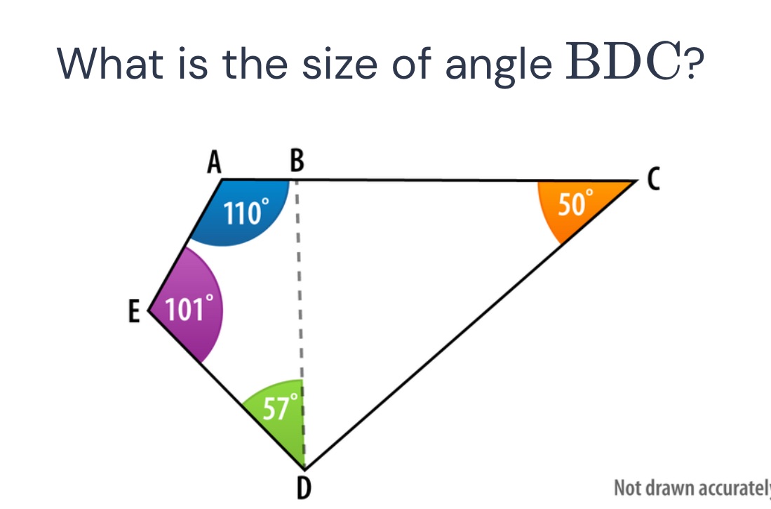 What is the size of angle BDC? There is a | StudyX