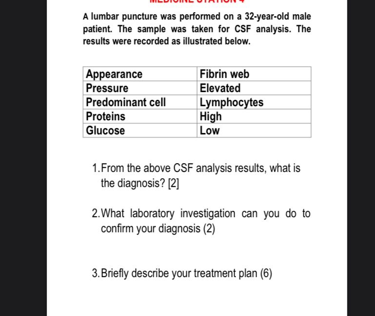 A lumbar puncture was performed on a | StudyX