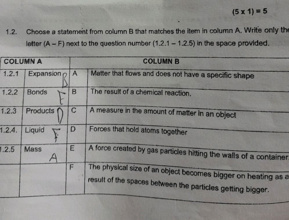 1. 2. Choose a statement from column B that | StudyX