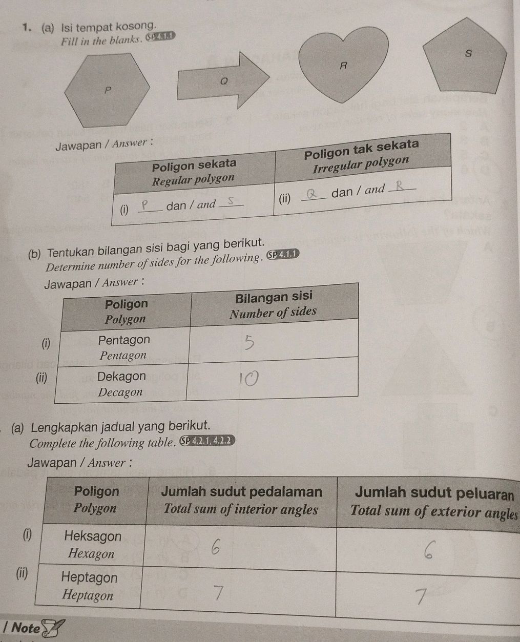 1. (a) Isi tempat kosong. Fill in the | StudyX