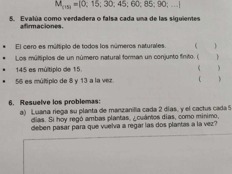 5. Evalúa como verdadera o falsa cada una de | StudyX