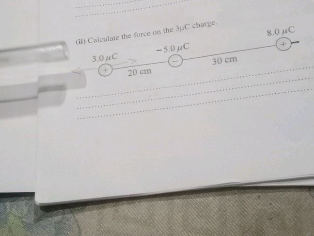(ii) Calculate the force on the 3µC charge. | StudyX
