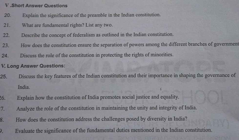 V.Short Answer Questions 20. Explain the | StudyX
