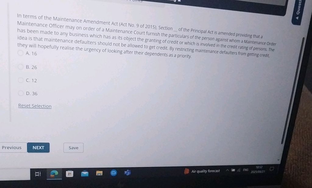 In terms of the Maintenance Amendment Act | StudyX