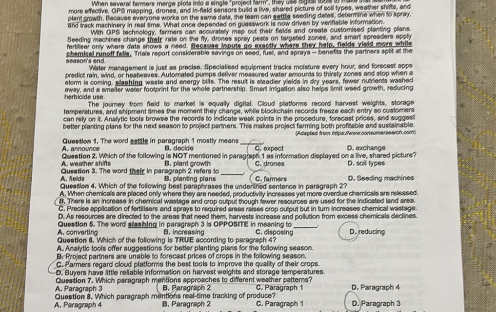 Question 1. The word *settle* in paragraph 1 | StudyX
