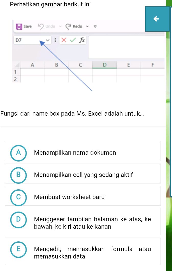 Fungsi dari name box pada Ms. Excel adalah | StudyX
