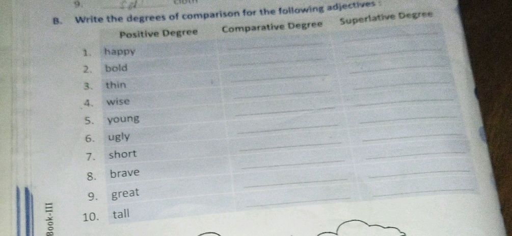 B. Write the degrees of comparison for the | StudyX