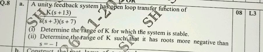 Q.8 a. A unity feedback system has open loop | StudyX