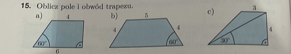 15. Oblicz pole i obwód trapezu. a) ``` 4 | StudyX