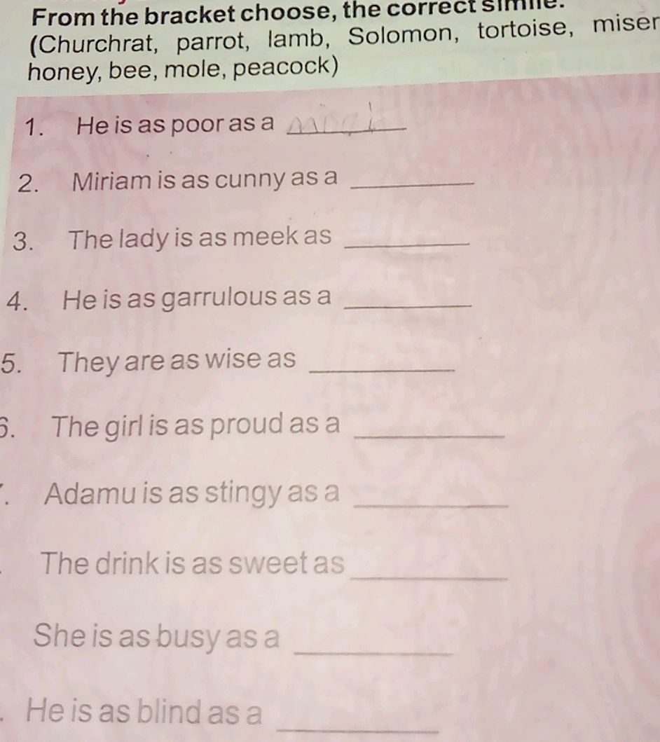 From the bracket choose, the correct simile. | StudyX