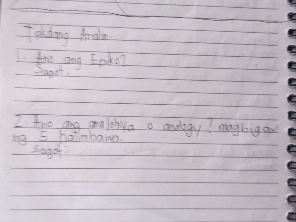 Takdang Aralin. 1. Ano ang Epiko? Sagot: | StudyX
