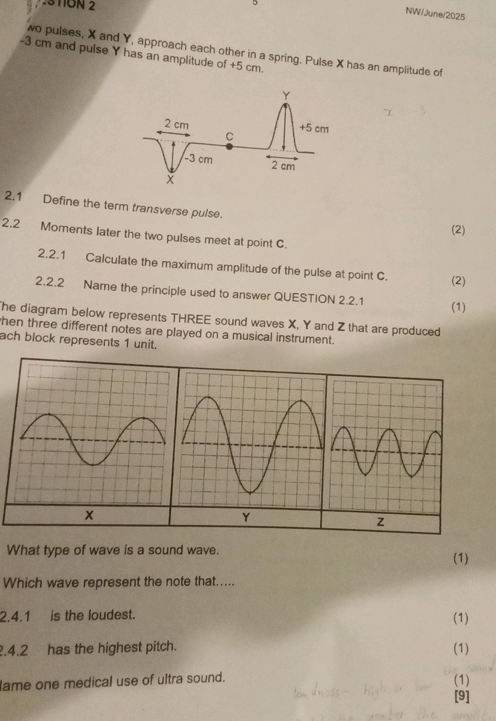 2. Two pulses, X and Y, approach each other | StudyX