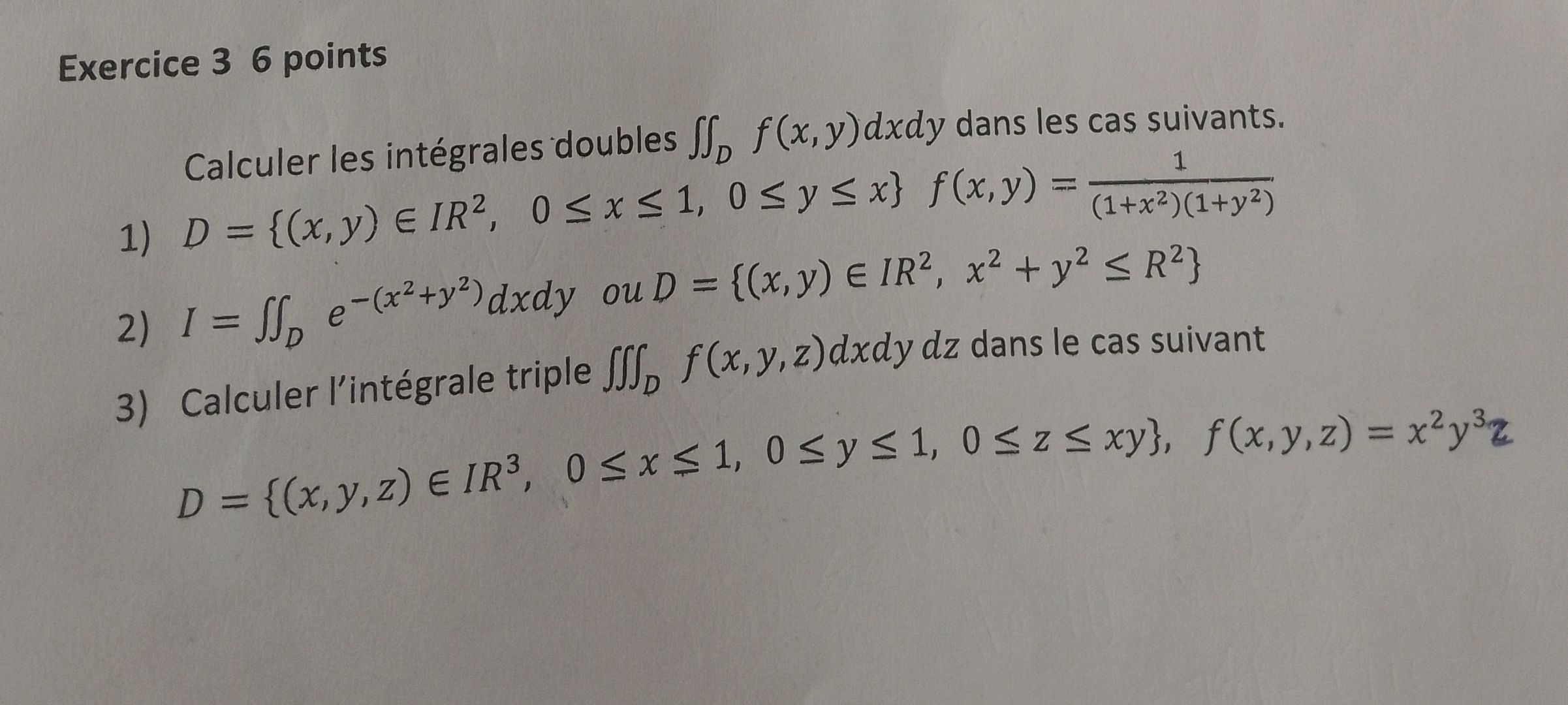 Calculer les intégrales doubles $_D f(x, y) | StudyX