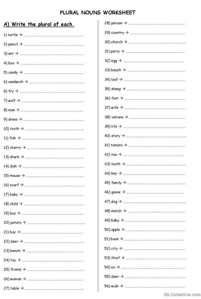 A) Write the plural of each. 1) turtle → 2) | StudyX