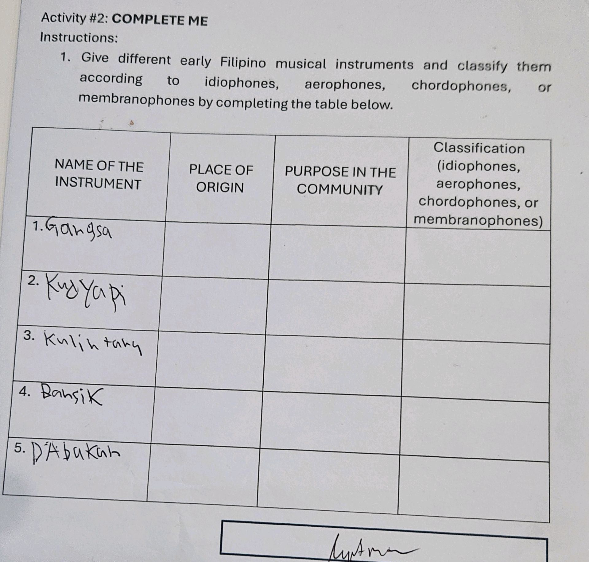 Activity #2: COMPLETE ME Instructions: 1. | StudyX