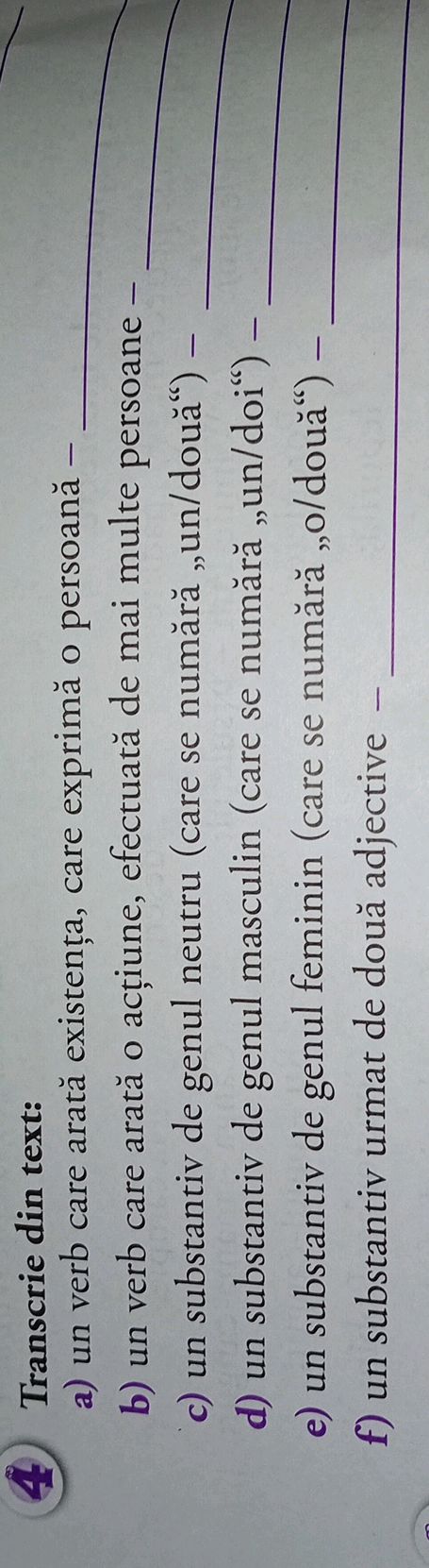 Transcrie din text: a) un verb care arată | StudyX