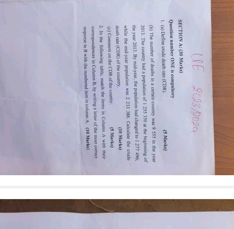 1. (a) Define crude death rate (CDR). (b) | StudyX