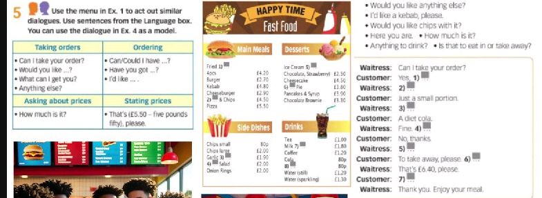 Use the menu in Ex. 1 to act out similar | StudyX