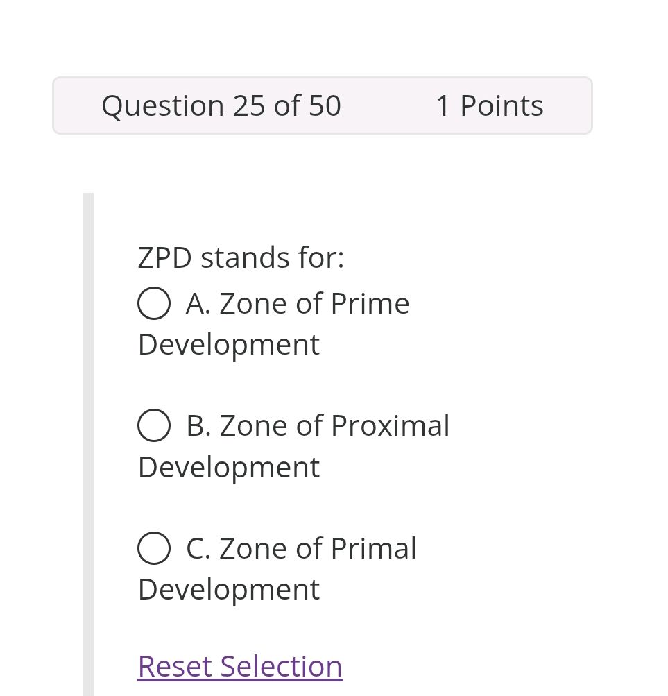 ZPD stands for: A. Zone of Prime | StudyX