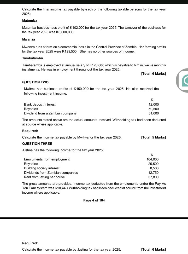 Calculate the final income tax payable by | StudyX