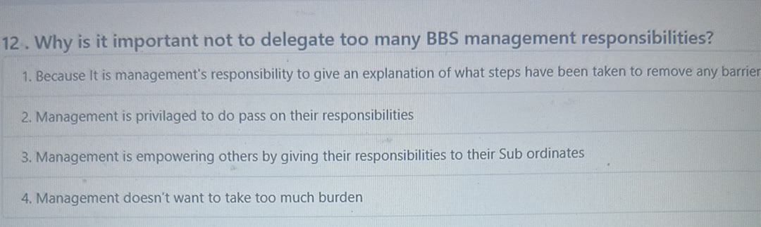 12. Why is it important not to delegate too | StudyX