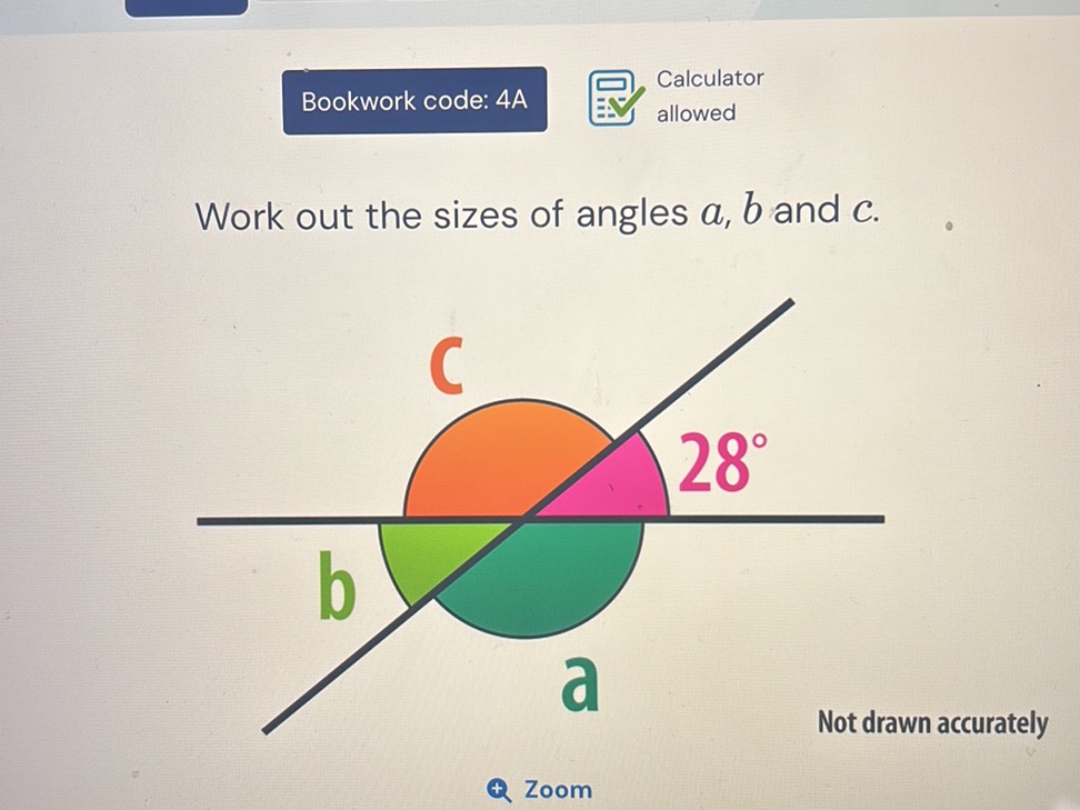 Work out the sizes of angles a, b and c. | StudyX