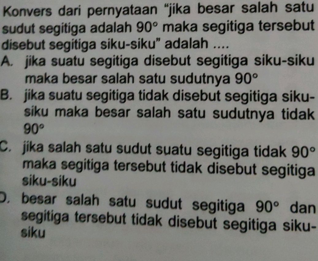Konvers dari pernyataan "jika besar salah | StudyX