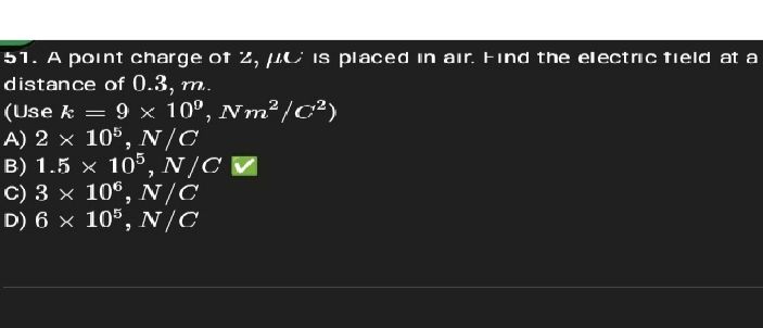 51. A point charge of 2, $ C$ is placed in | StudyX