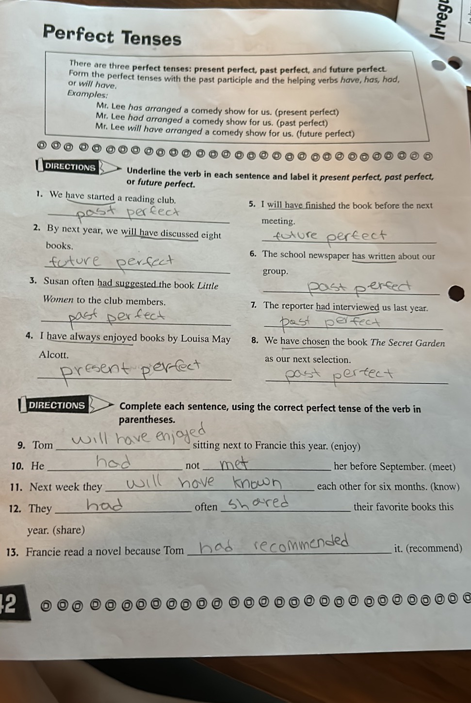There are three perfect tenses: present | StudyX