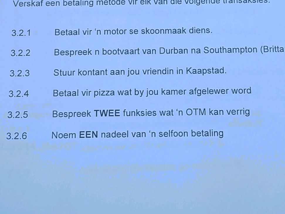 Verskaf een betaling metode vir elk van die | StudyX