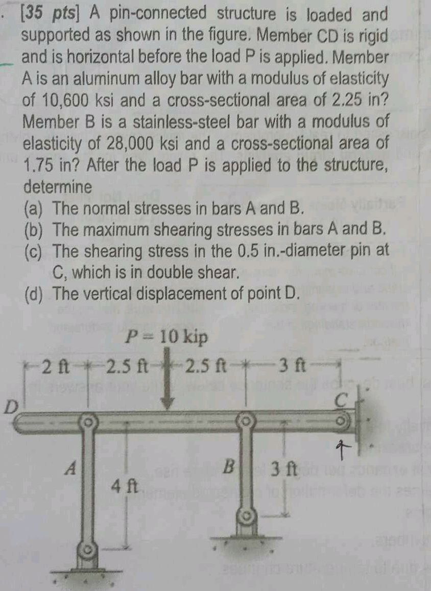 [35 pts] A pin-connected structure is loaded | StudyX