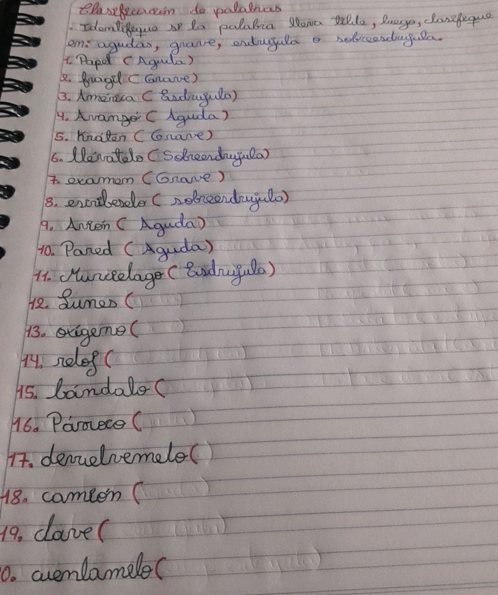 Clasificación de palabras Identifique si la | StudyX