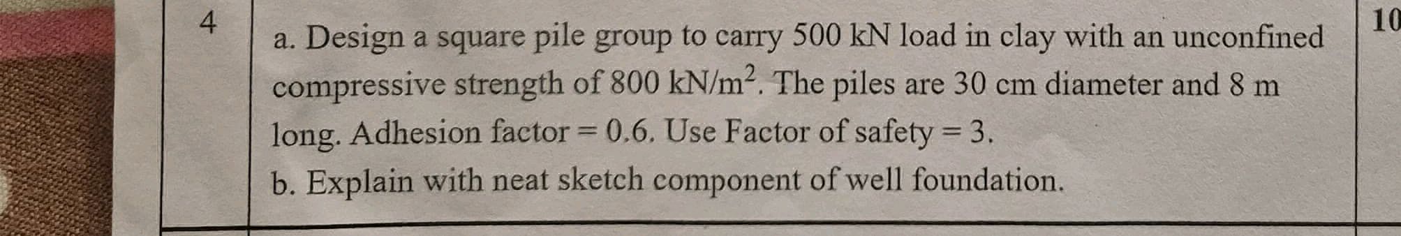 a. Design a square pile group to carry 500 | StudyX