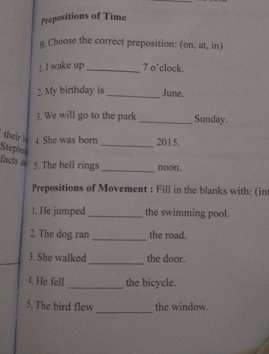 Prepositions of Time B. Choose the correct | StudyX