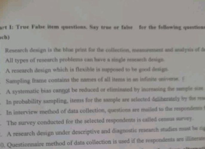 Part 1: True False item questions. Say true | StudyX