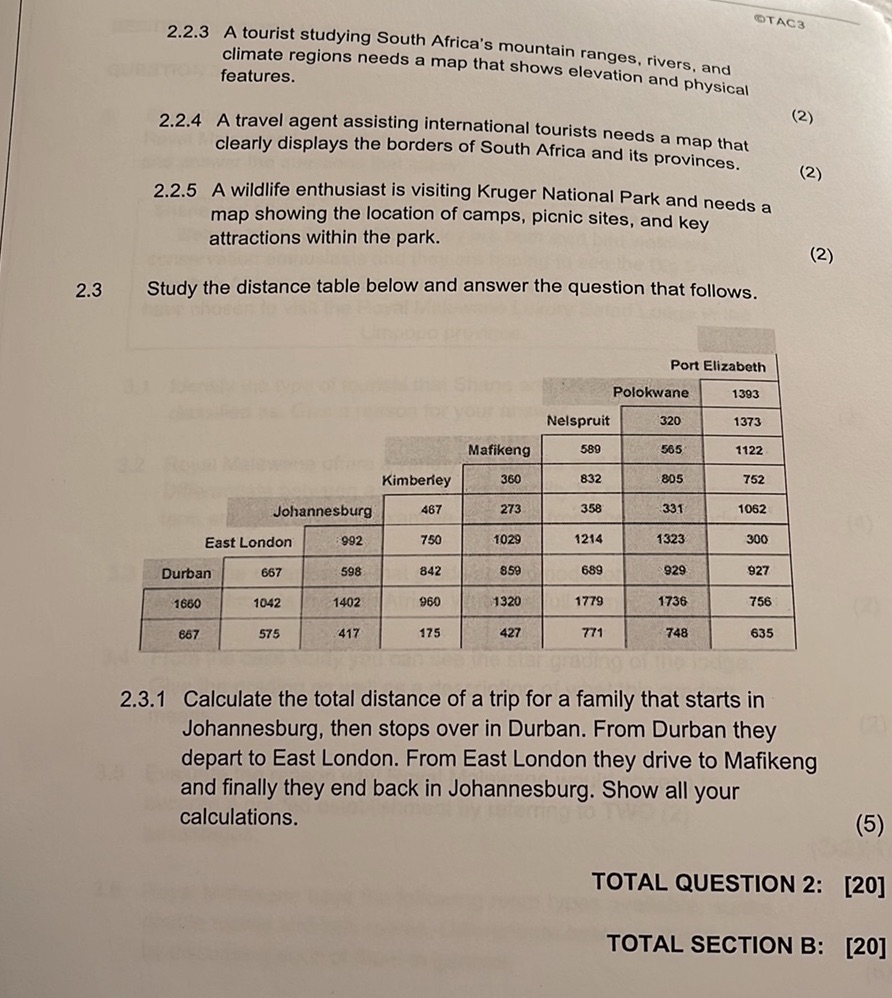 Study the distance table below and answer | StudyX
