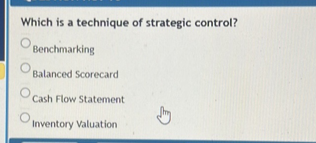 Which is a technique of strategic control? | StudyX