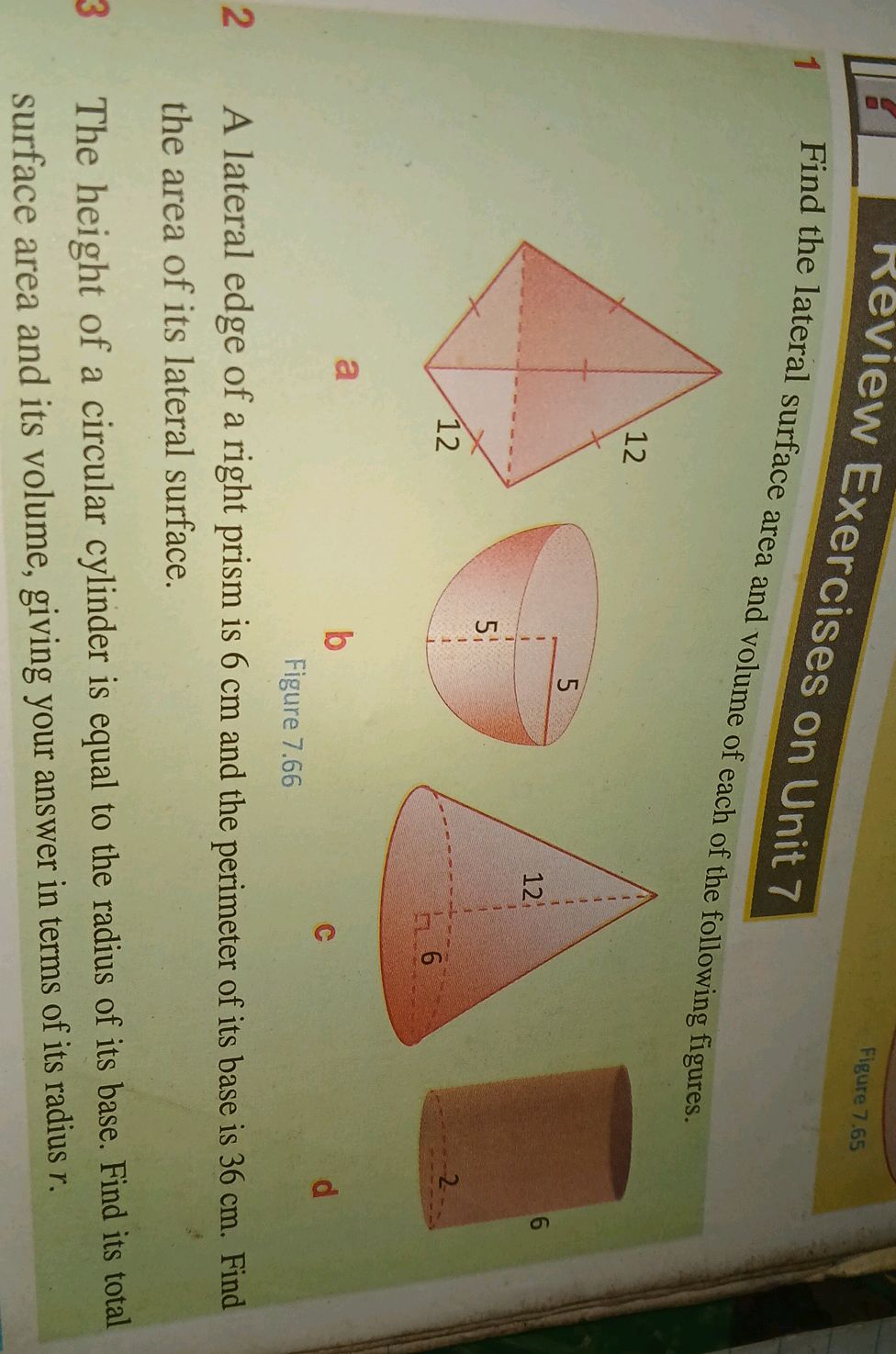 1. Find the lateral surface area and volume | StudyX