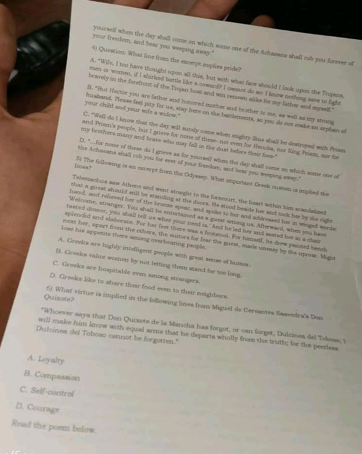 4) Question: What line from the excerpt | StudyX