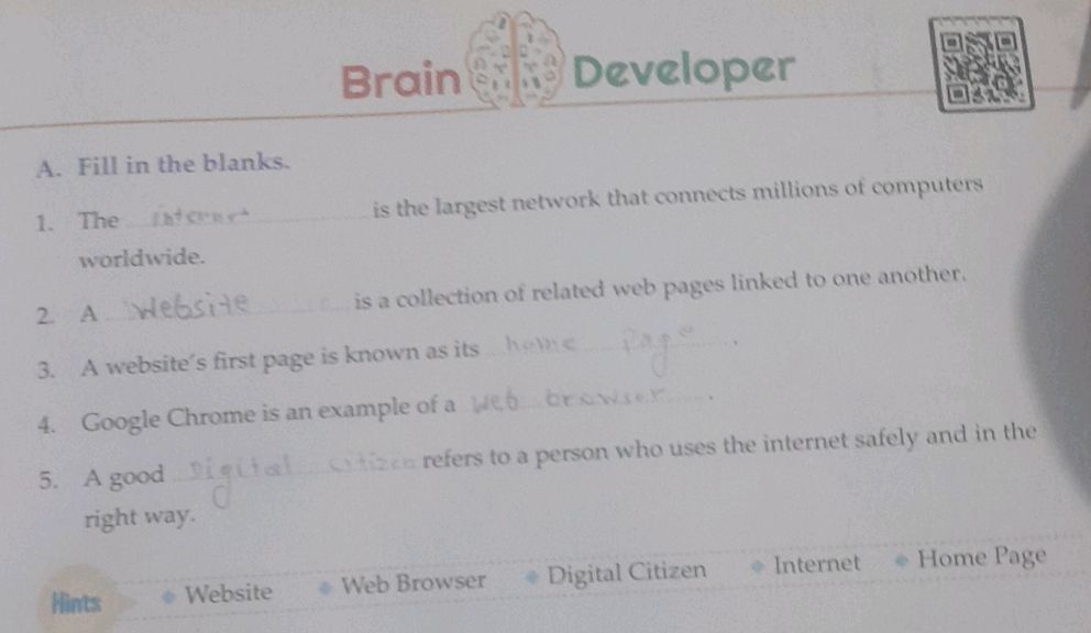 A. Fill in the blanks. 1. The Internet is | StudyX