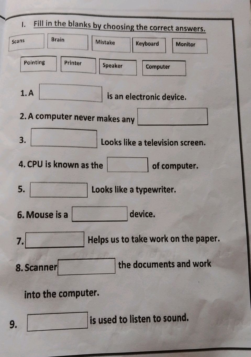 1. Fill in the blanks by choosing the | StudyX