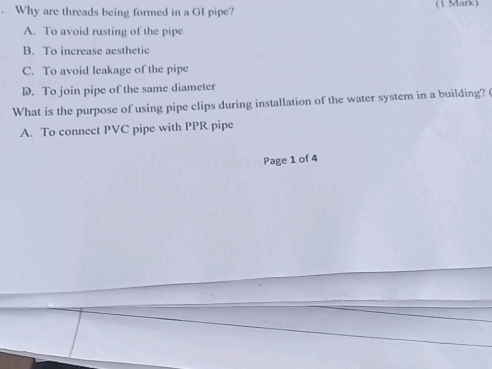 Why are threads being formed in a GI pipe? | StudyX