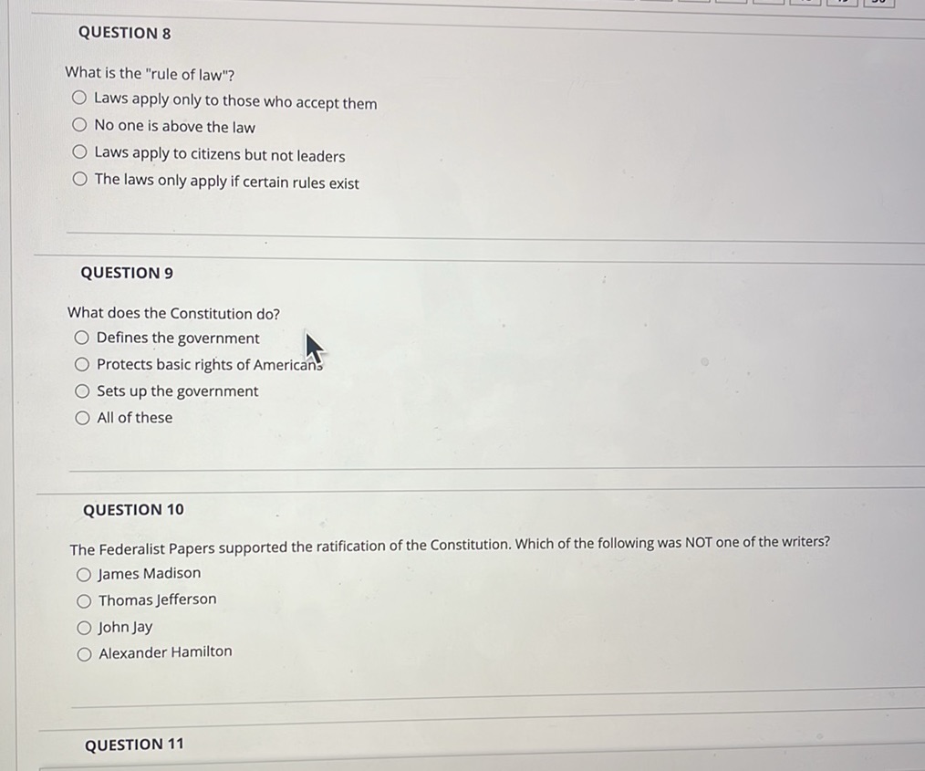 QUESTION 8 What is the "rule of law"? Laws | StudyX