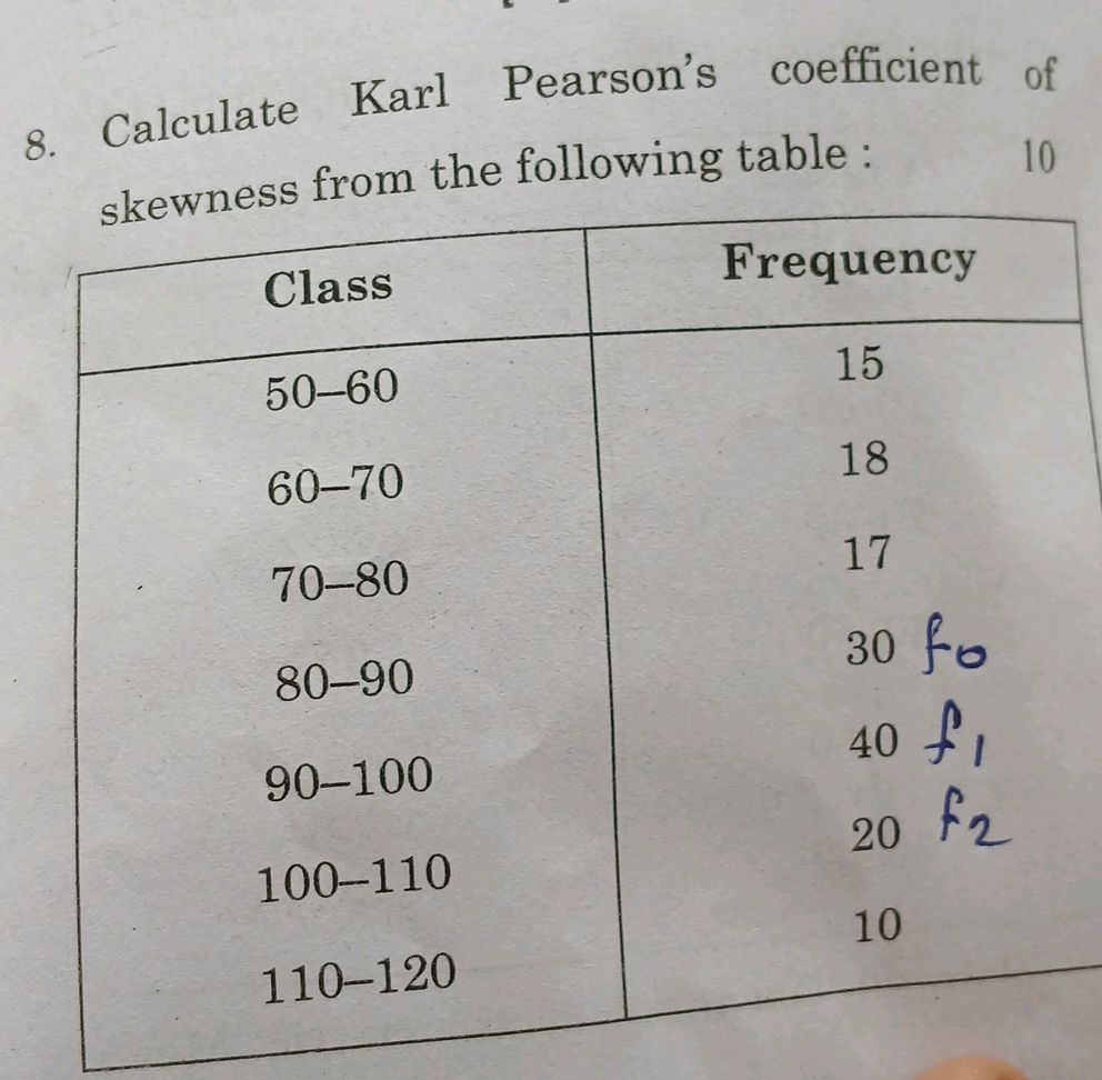8. Calculate Karl Pearson's coefficient of | StudyX