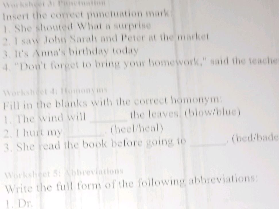 Worksheet 3: Punctuation Insert the correct | StudyX