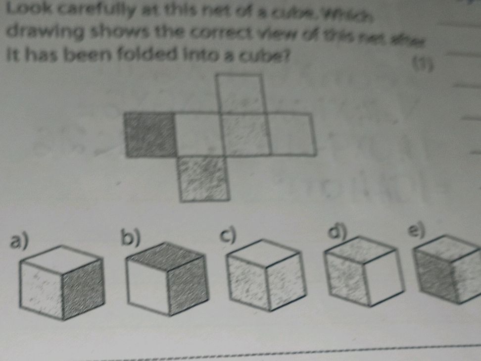 Look carefully at this net of a cube. Which | StudyX