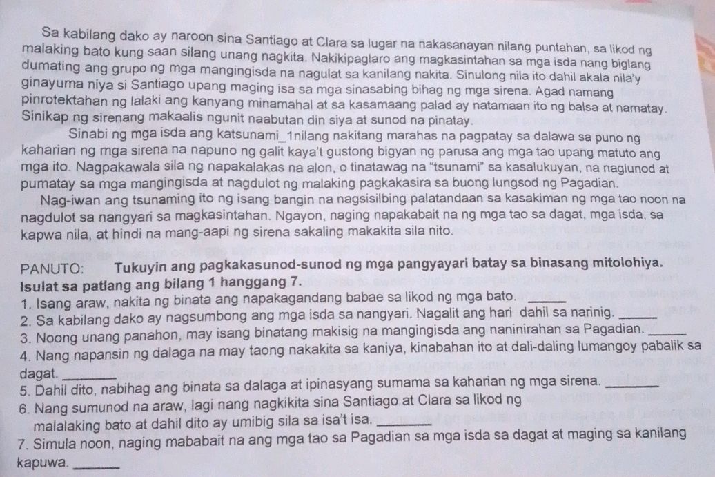 PANUTO: Tukuyin ang pagkakasunod-sunod ng | StudyX