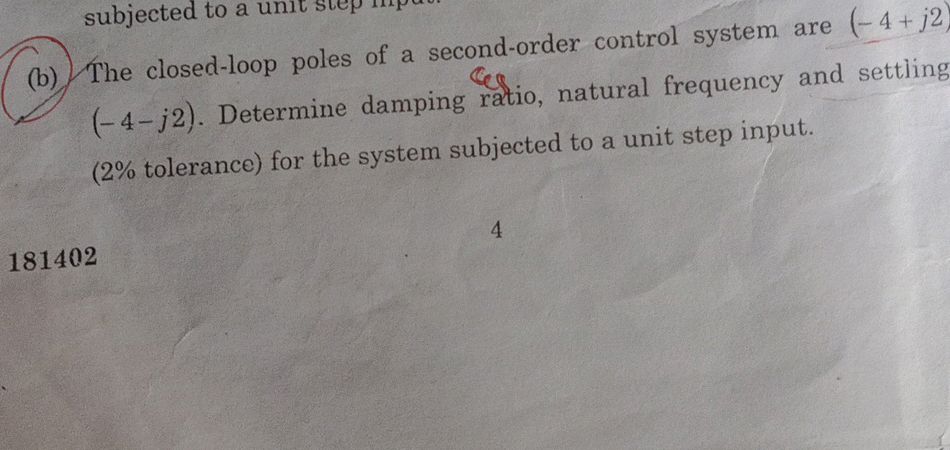 The closed-loop poles of a second-order | StudyX