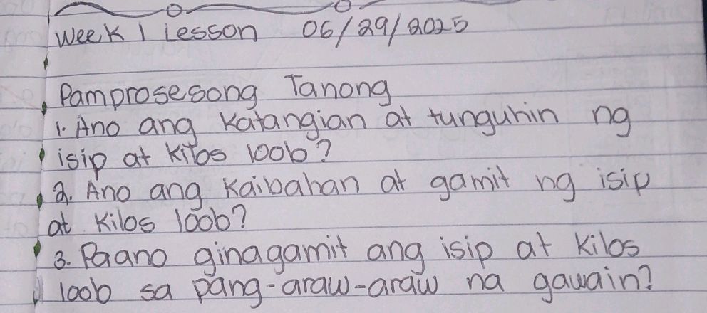 Pamprosesong Tanong 1. Ano ang katangian at | StudyX
